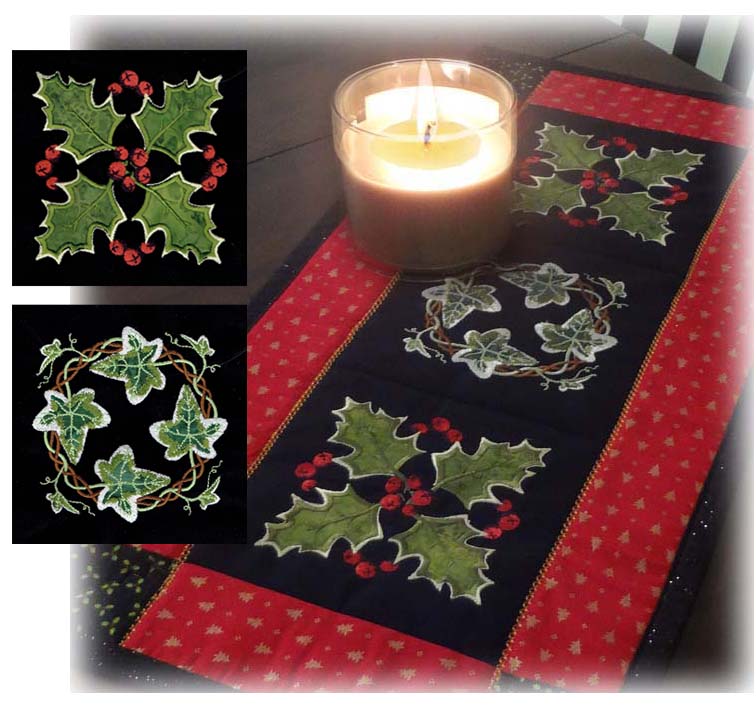 Holly and Ivy Table Runner | Machine Embroidery
