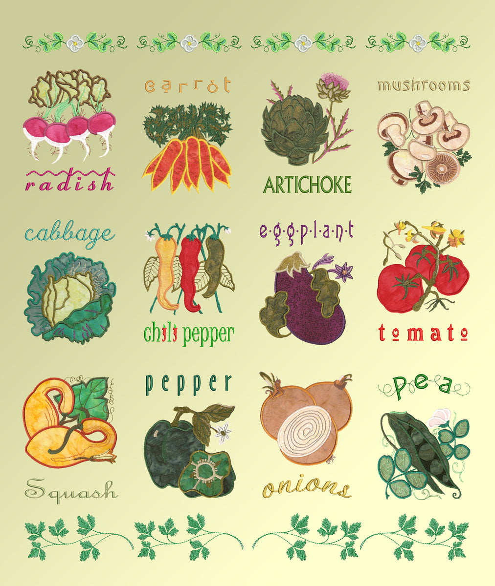 Vegetable Patch Applique | Machine Embroidery Design
