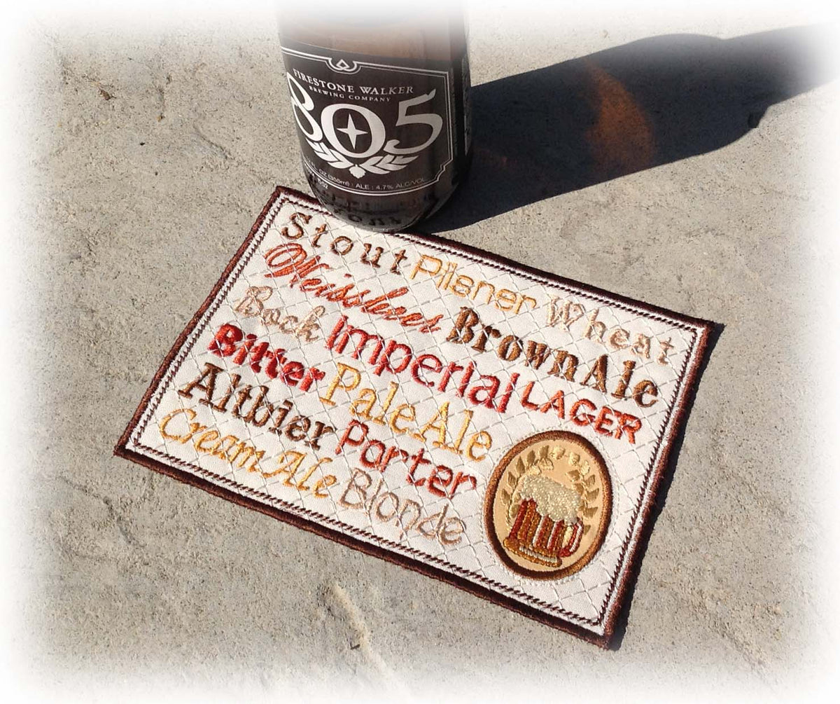 Beer | Machine Embroidery Mug Rug